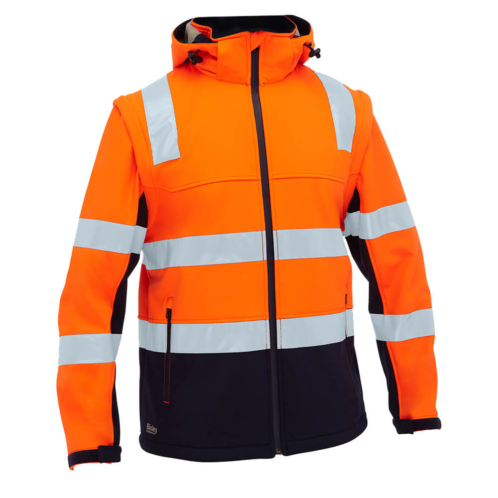 Bisley BJ6078T Taped Two Tone Hi Vis 3-In-1 Soft Shell Jacket Orange/N ...